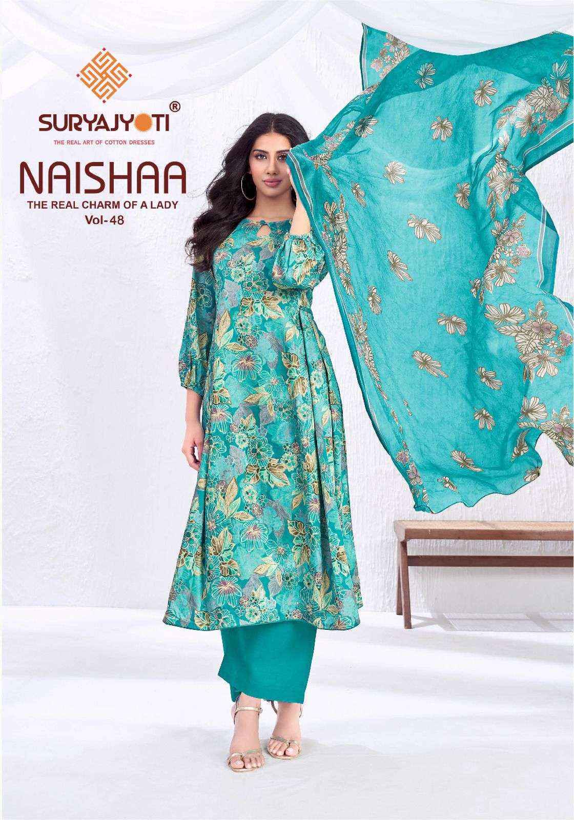 Suryajyoti Naishaa Vol 48 Jam Satin Suits Wholesale Market in Surat