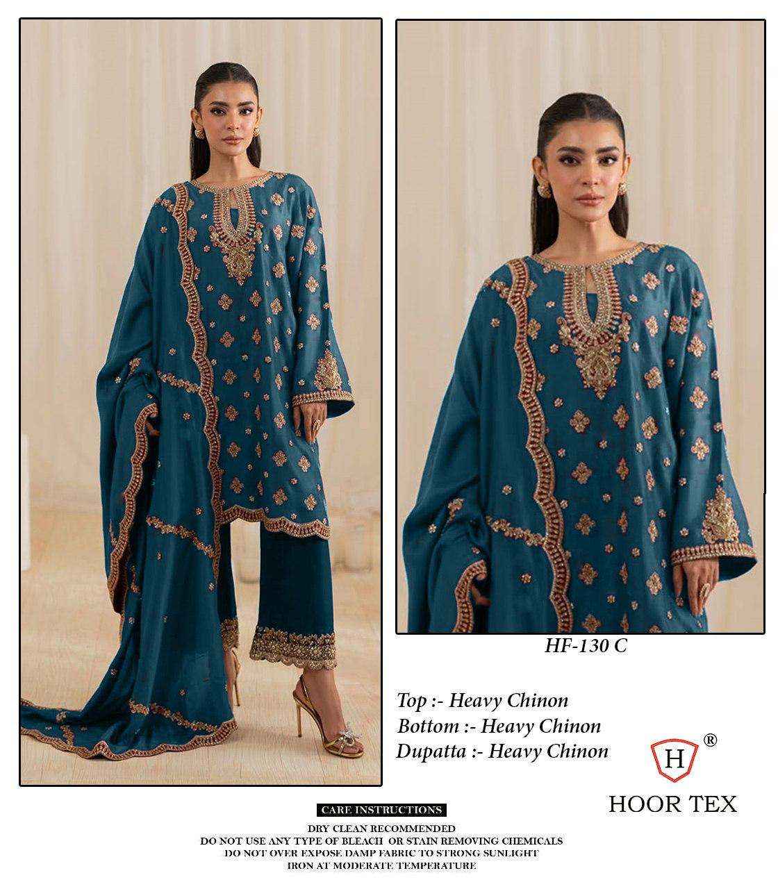 HOOR TEX DESIGN NO - HF 130 A-D HEAVY CHINON READYMADE PAKISTANI SUIT