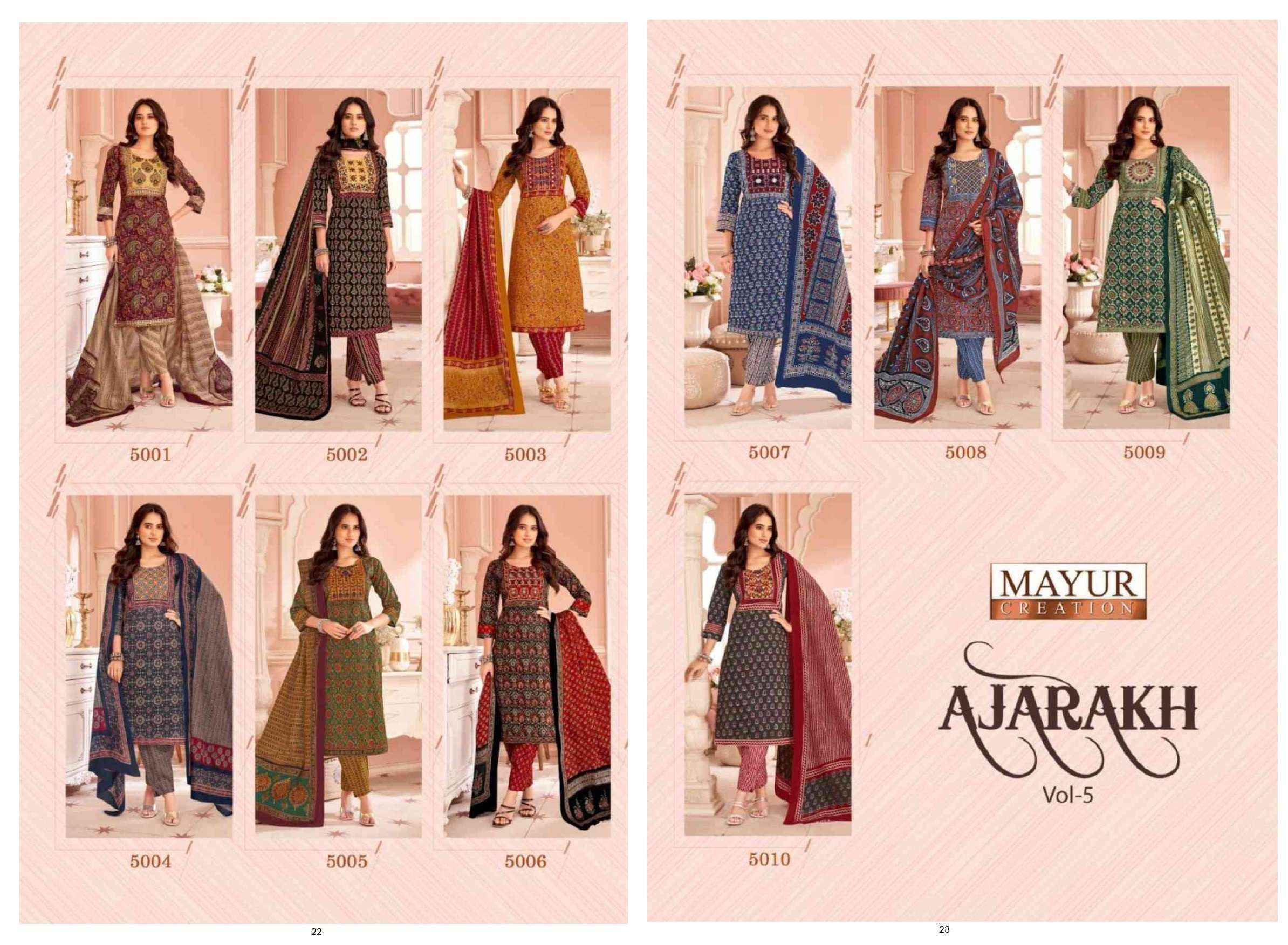 Mayur Creation Ajarakh Vol 5 Readymade Cotton Dress 10 pcs Catalogue