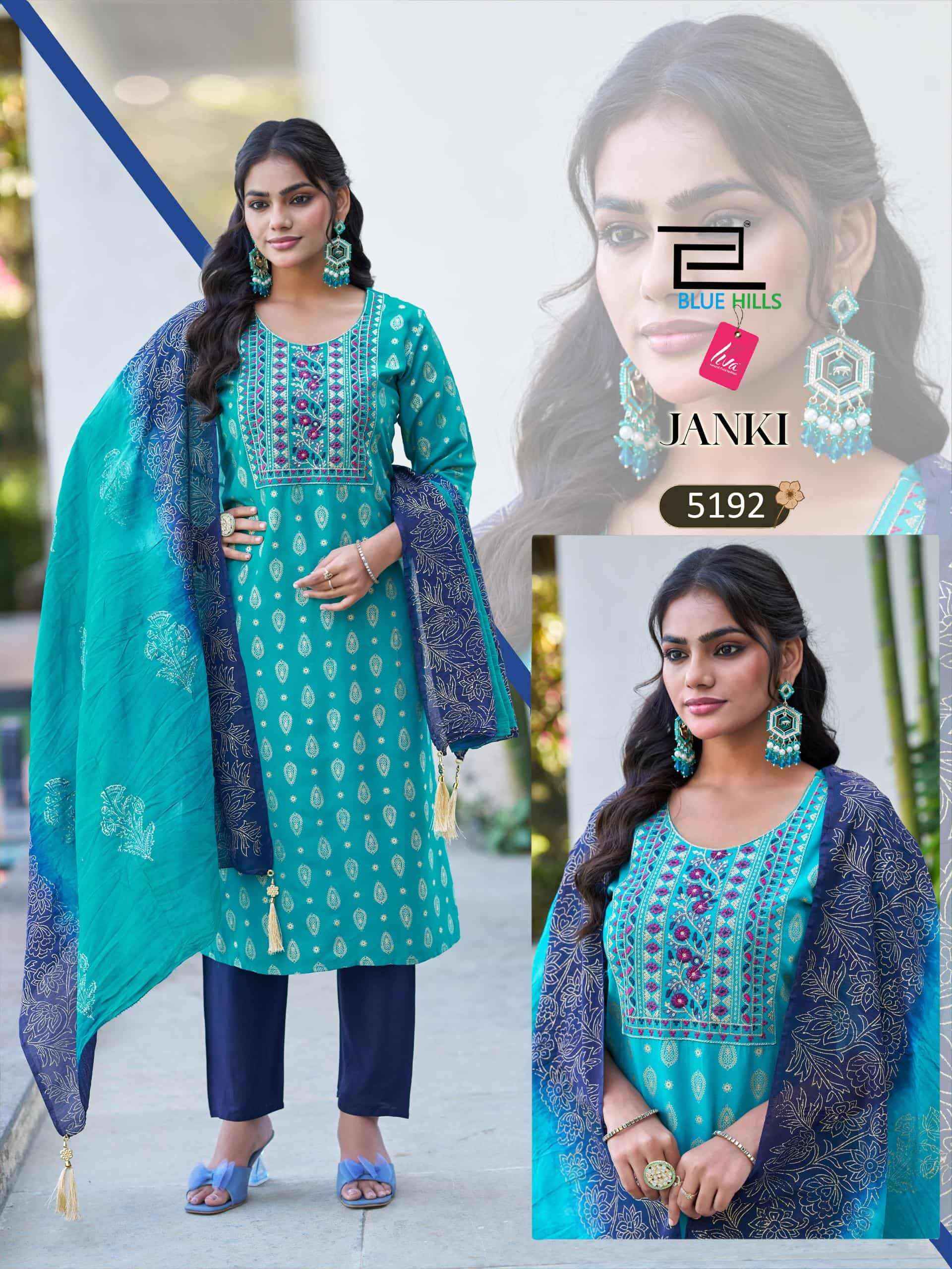 Blue Hills Janki Premium Design Kurti Pant Dupatta Set Catalog Wholesale