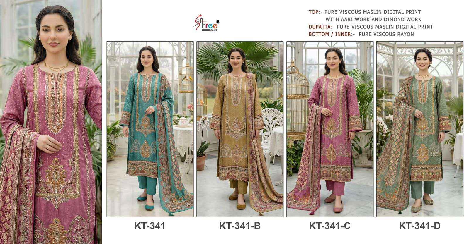 Shree Fabs Kt 341 Abcd Pakistani Muslin Dress Catalog Wholesalers